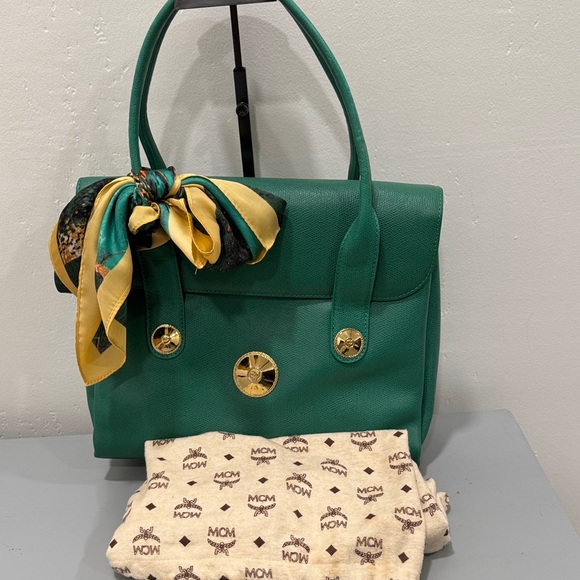MCM | Bags | Mcm Emerald Green Satchel With Gold Details | Poshmark